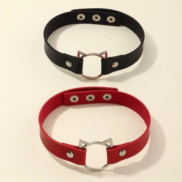 Kathrono | Jewelry | Single Pu Leather Kitty Cat Choker In Red Or Black ...